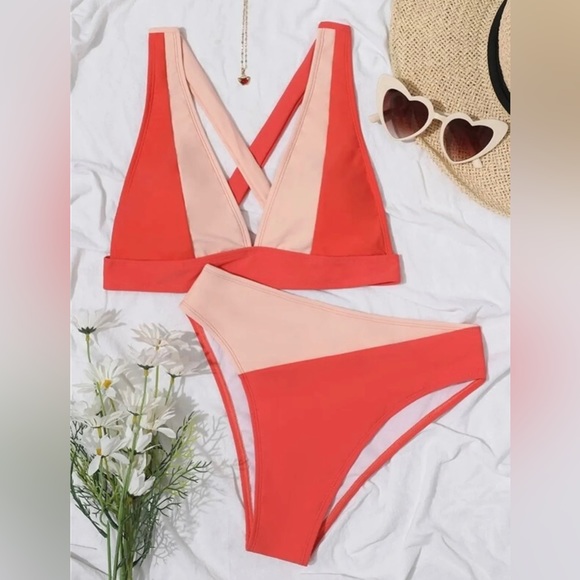 Swim | Colorblock Crisscross Strap 2 Piece Bikini Swimsuit Size Xl 12 ...